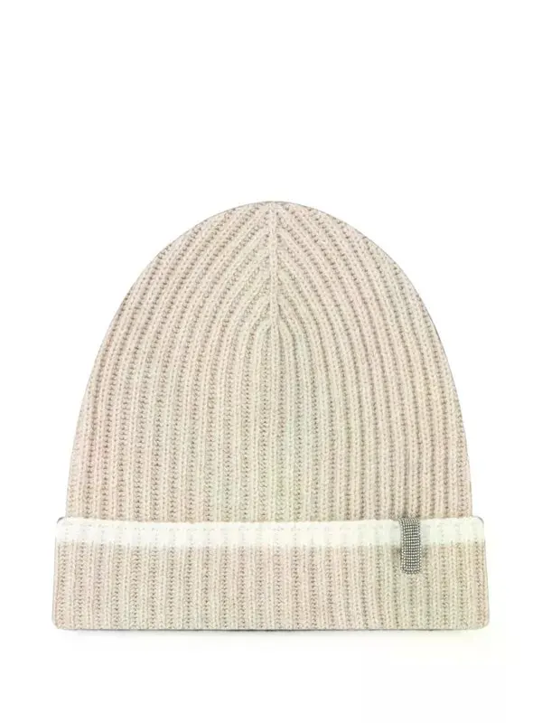 Brunello Cucinelli Ribbed-knit Monili-embellished Beanie - Neutrals