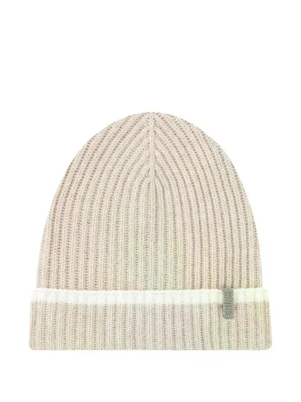 Brunello Cucinelli Ribbed-knit Monili-embellished Beanie - Neutrals