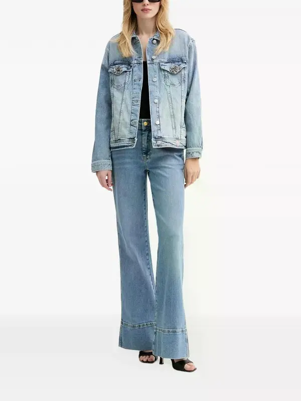Guess Crystal-embellished Floral-patch Denim Jacket