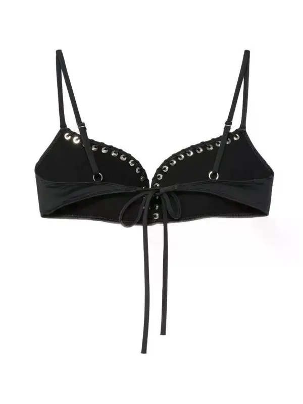 LUDOVIC DE SAINT SERNIN Eyelet-embellished Lace-up Bikini Top - Black