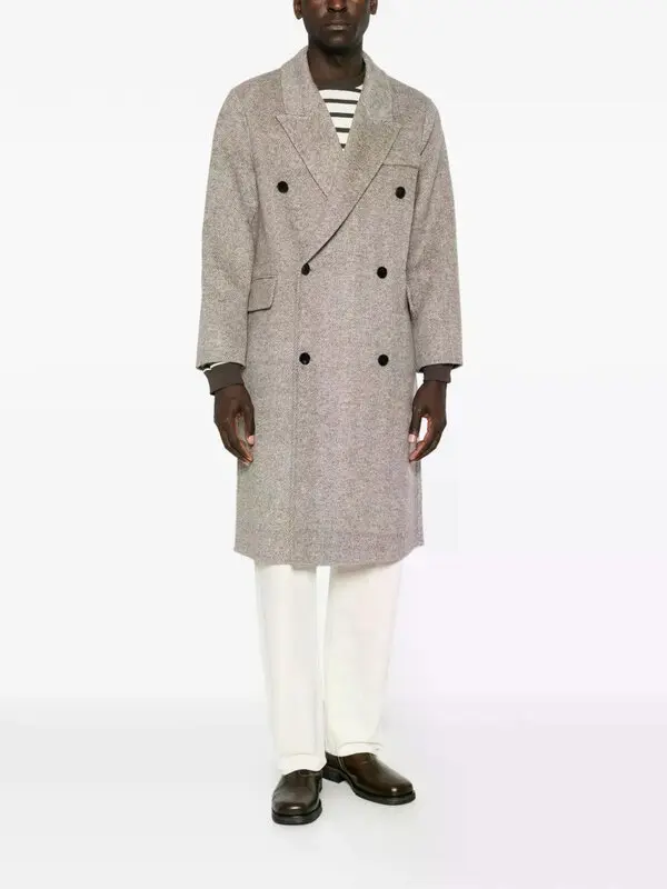 AMARANTO Double-breasted Herringbone-pattern Coat