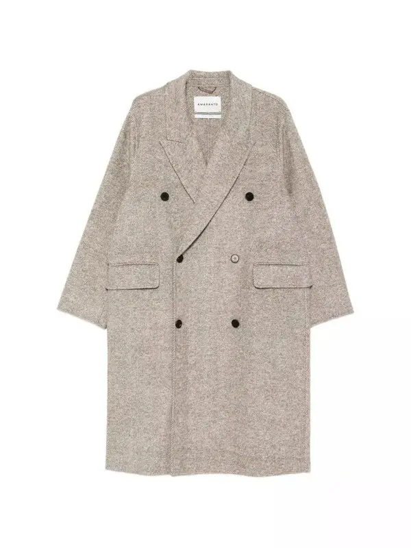 AMARANTO Double-breasted Herringbone-pattern Coat - Neutrals