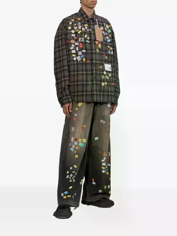 Mihara Yasuhiro Price Sticker Printed Check Shirt