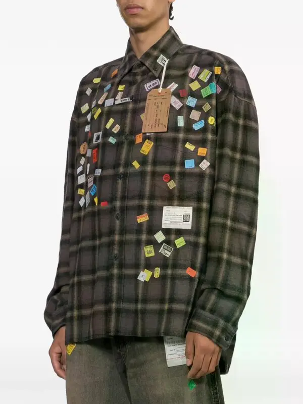 Mihara Yasuhiro Price Sticker Printed Check Shirt