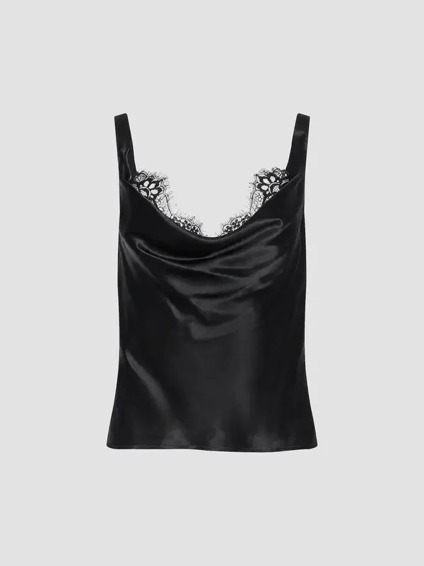 L'Agence Evadne Lace-trim Cowlneck Tank Top - Black