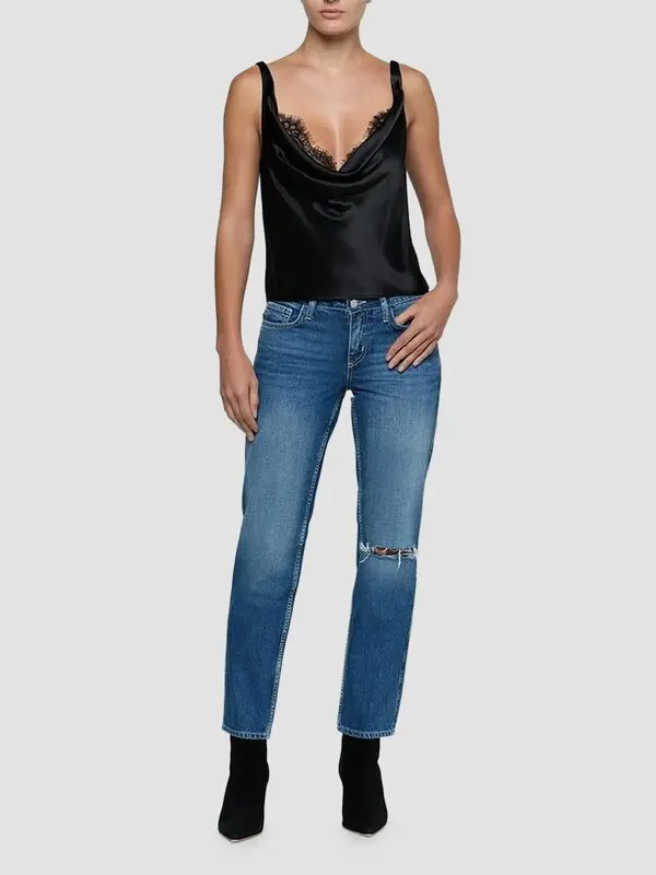 L'Agence Evadne Lace-trim Cowlneck Tank Top - Black