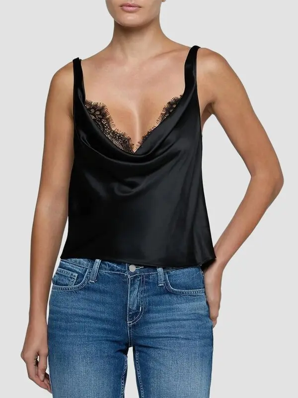 L'Agence Evadne Lace-trim Cowlneck Tank Top - Black