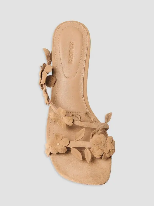 Simkhai Willow 75mm Flower-appliqué Suede Sandals