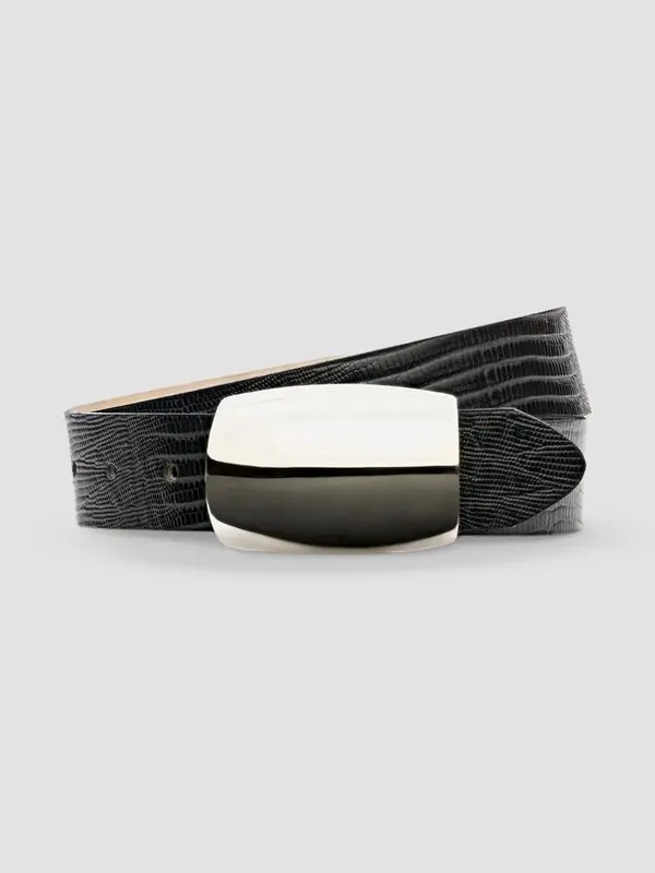 L'Agence Milou Domed Lizard-embossed Leather Belt