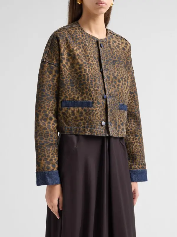 L'Agence Verona Leopard-print Crop Denim Jacket