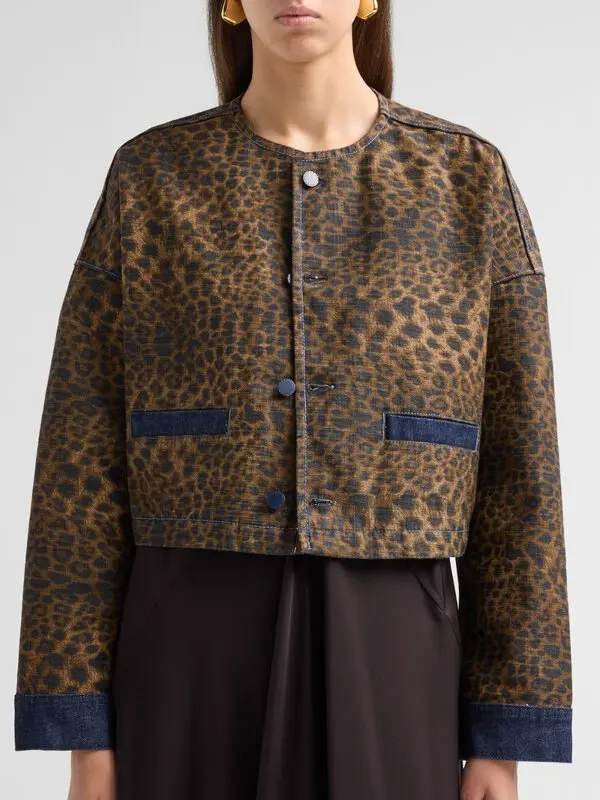 L'Agence Verona Leopard-print Crop Denim Jacket