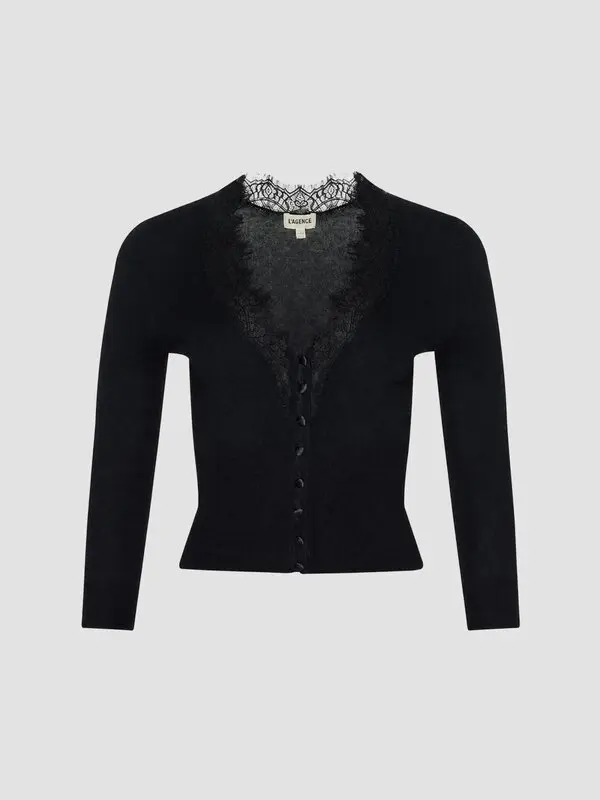 L'Agence Eluna Lace-trim Cardigan - Black