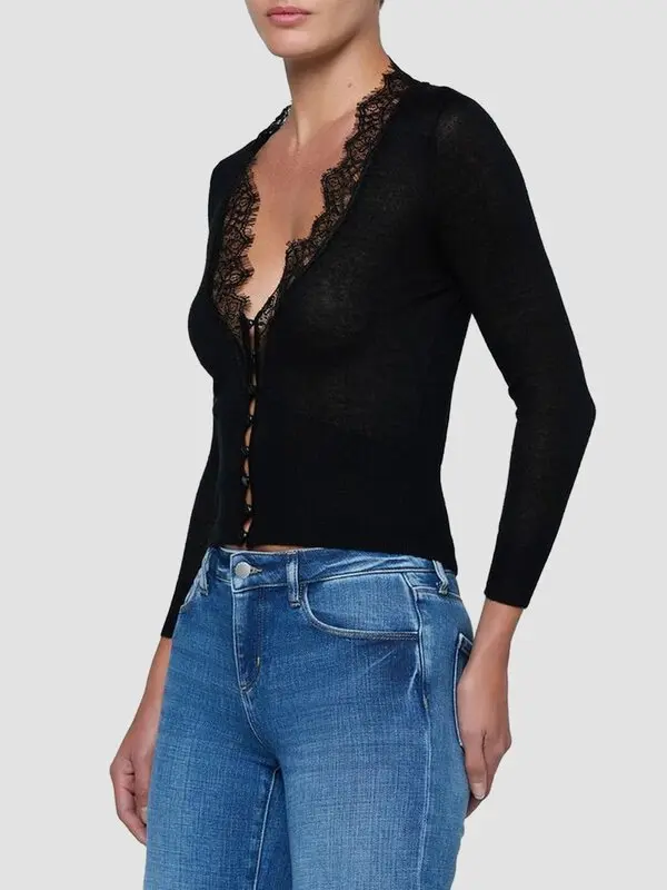 L'Agence Eluna Lace-trim Cardigan - Black