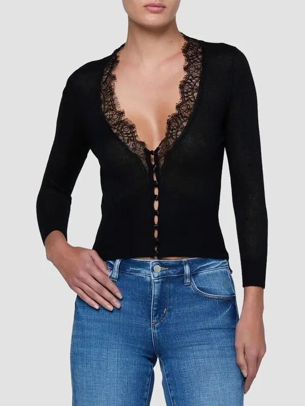 L'Agence Eluna Lace-trim Cardigan - Black