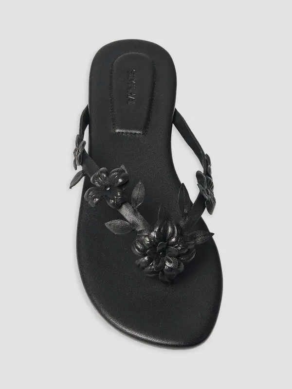 Simkhai Willow Flower-appliqué Leather Thong Sandals