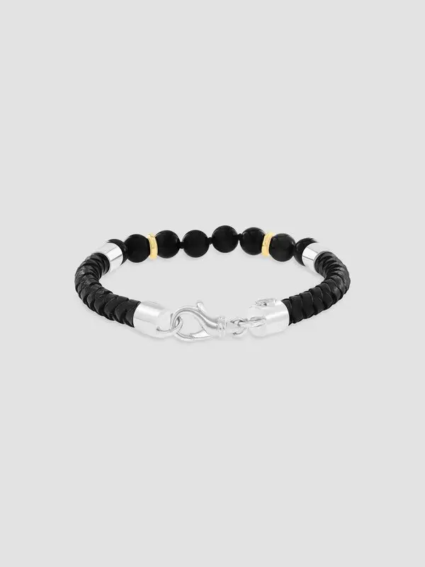 Saks Fifth Avenue Collection Leather & Black Onyx Bracelet