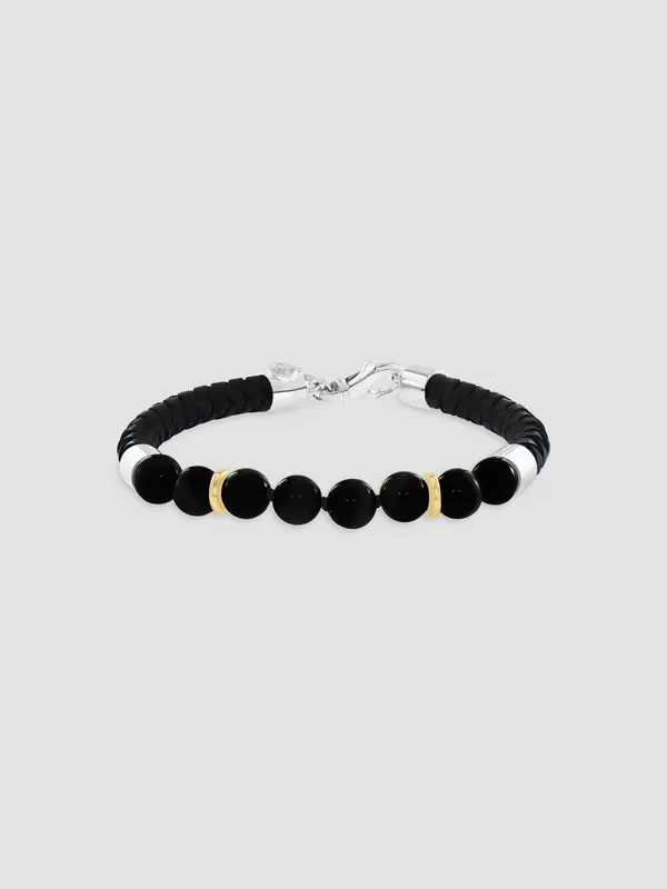 Saks Fifth Avenue Collection Leather & Black Onyx Bracelet - Sterling Silver