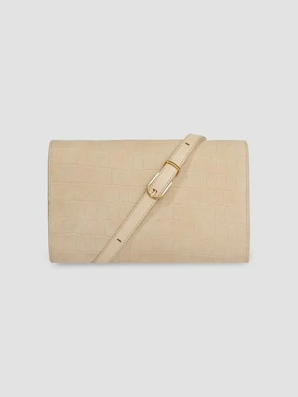 Vince Croc-embossed Nubuck Wallet On Strap - Marzipan