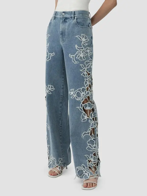 Simkhai Porter Embroidered Jeans - Light Indigo