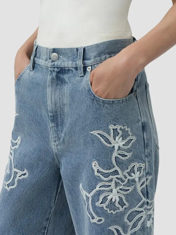 Simkhai Porter Embroidered Jeans - Light Indigo