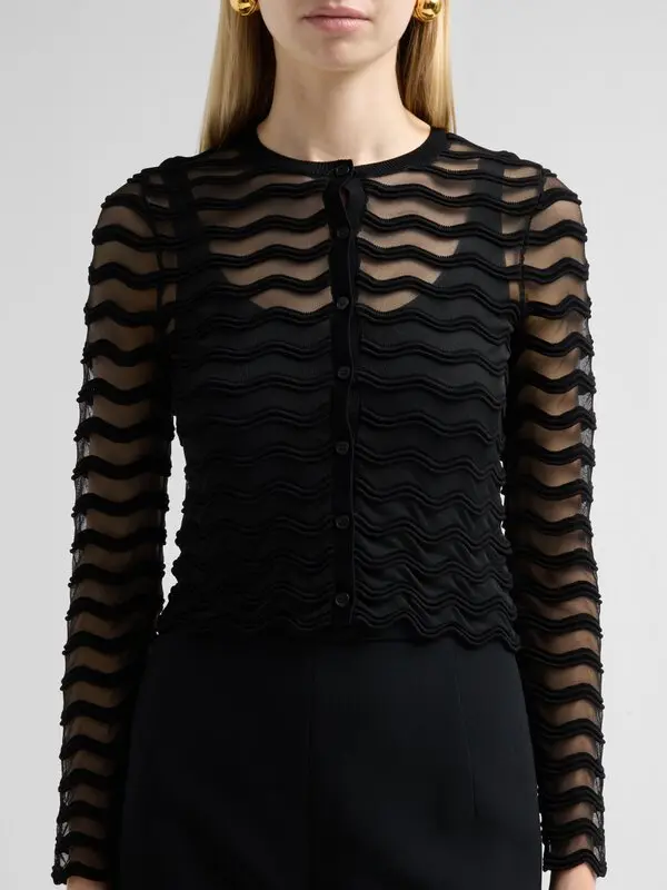 Simkhai Maxime Sheer Chevron Cardigan - Black