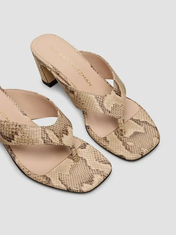 STUART WEITZMAN Stassi 50mm Snake Print Slip-on Sandals - Adobe