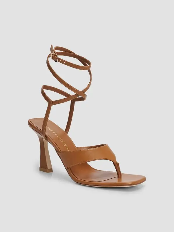 STUART WEITZMAN Vinnie 85mm Ankle Wrap Thong Sandals - Boho Tan