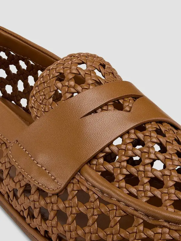 STUART WEITZMAN Spencer Woven-leather Penny Loafers - Boho Tan