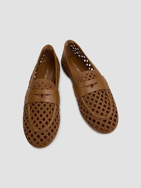 STUART WEITZMAN Spencer Woven-leather Penny Loafers - Boho Tan