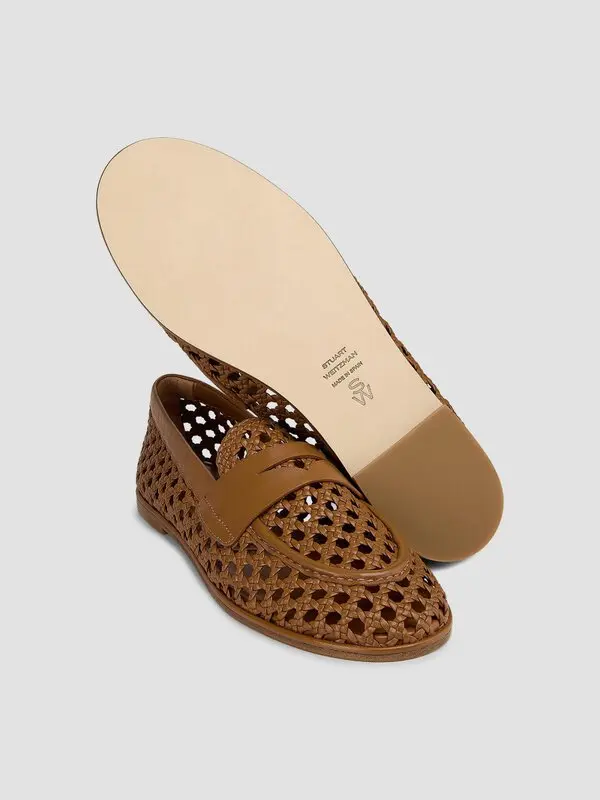 STUART WEITZMAN Spencer Woven-leather Penny Loafers - Boho Tan
