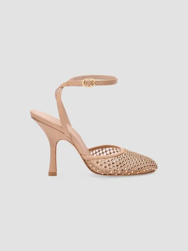 STUART WEITZMAN Bareitall Shine 100mm Crystal-embellished Mesh Pumps