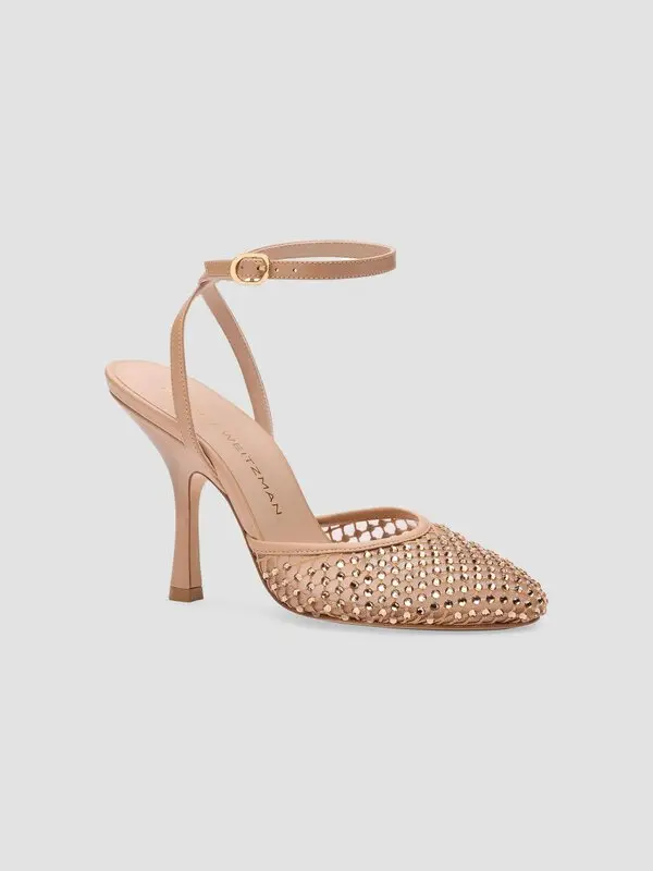 STUART WEITZMAN Bareitall Shine 100mm Crystal-embellished Mesh Pumps