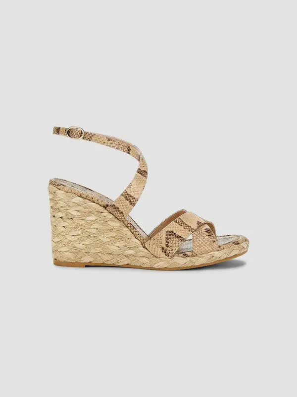 STUART WEITZMAN Alyssa Snake-embossed Leather Wedge Sandals - Camel