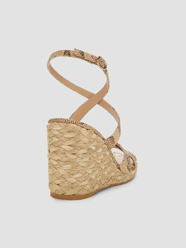 STUART WEITZMAN Alyssa Snake-embossed Leather Wedge Sandals - Camel