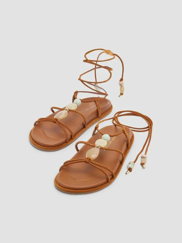 STUART WEITZMAN Majorca Beaded Suede Wrap Sandals