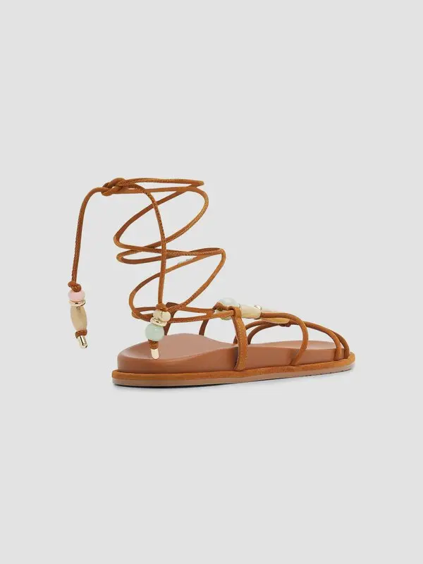 STUART WEITZMAN Majorca Beaded Suede Wrap Sandals