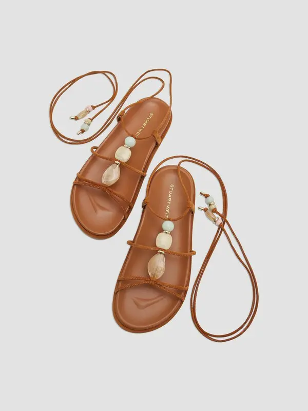 STUART WEITZMAN Majorca Beaded Suede Wrap Sandals