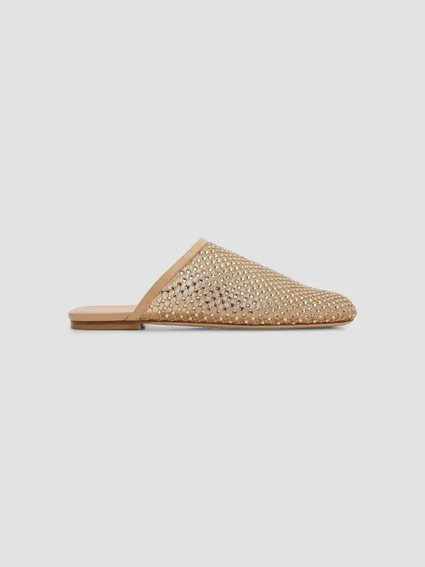 STUART WEITZMAN Bareitall Shine Crystal-embellished Mules - Adobe