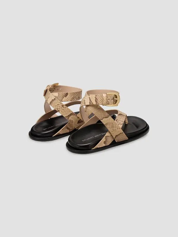 STUART WEITZMAN Marykate Snake-print Leather Sandals - Adobe