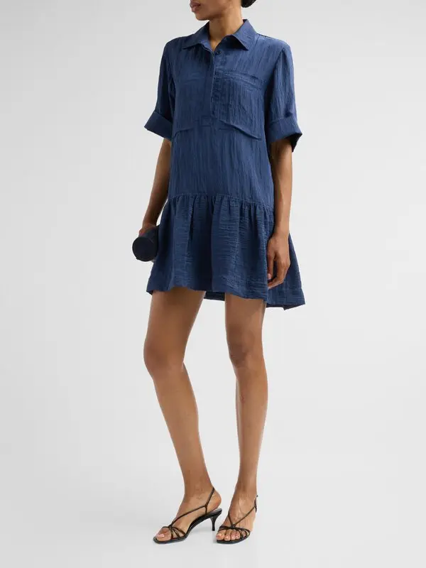 Simkhai Cris Crinkled Drop-waist Mini Shirtdress
