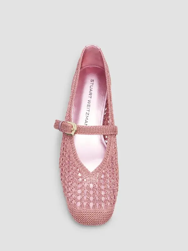 STUART WEITZMAN Leora Leather-trim Crochet Mary Janes - Soft Rose