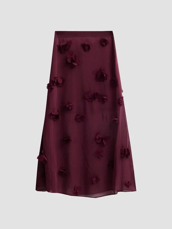 Simkhai Cora Floral Appliqué Midi Skirt - Fig