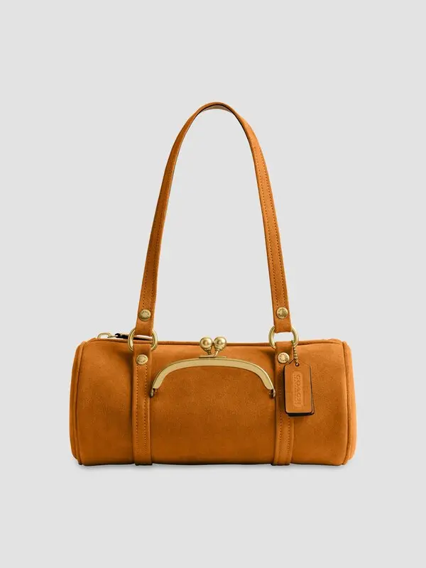 COACH Kisslock Barrel Suede Shoulder Bag