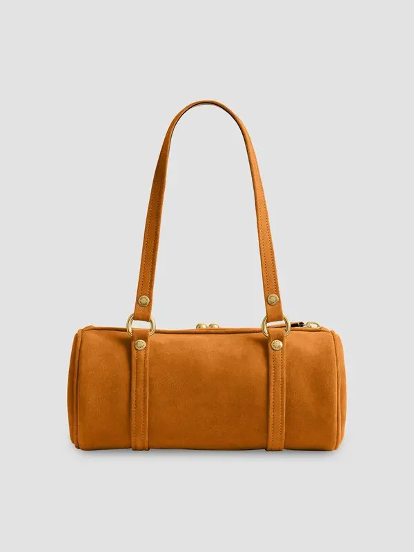 COACH Kisslock Barrel Suede Shoulder Bag