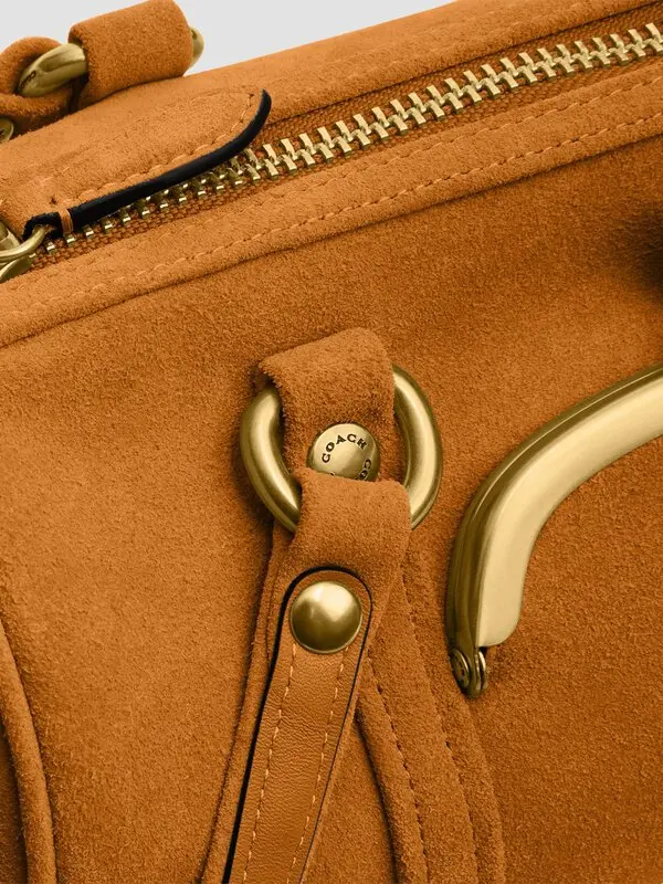 COACH Kisslock Barrel Suede Shoulder Bag