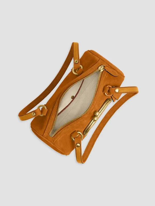 COACH Kisslock Barrel Suede Shoulder Bag