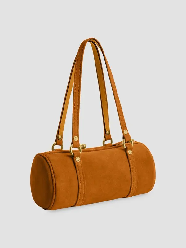 COACH Kisslock Barrel Suede Shoulder Bag