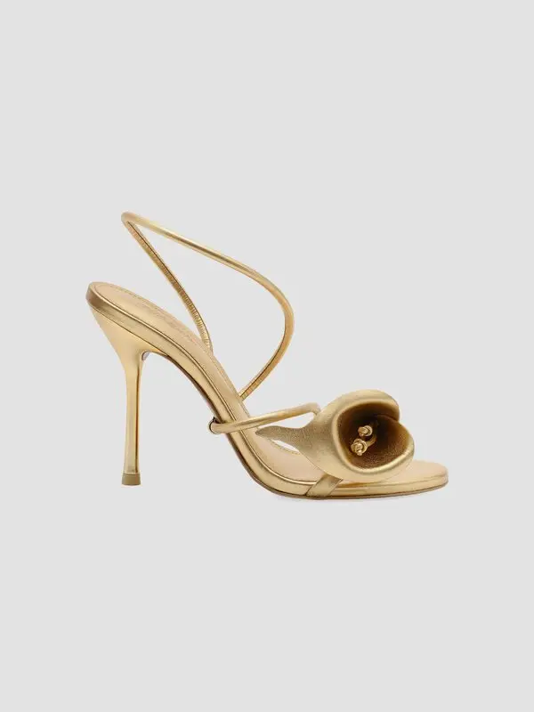 Cult Gaia Cassidy 100mm Floral Metallic Leather Slingback Sandals - Brass