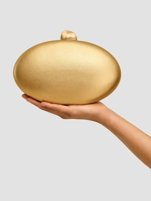 Cult Gaia Eviana Hard-case Metallic Leather Clutch