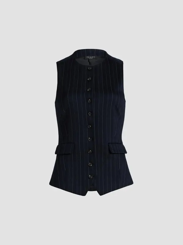 Rag & Bone Irina Plaid Ponte Collarless Vest - Navy Multi